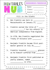 Free Printable Benjamin Franklin Worksheets [PDF] - Printables Hub