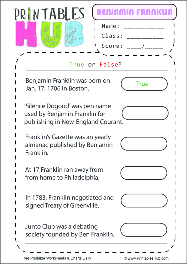 Free Printable Benjamin Franklin Worksheets [PDF] - Printables Hub