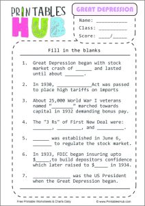 Free Printable The Great Depression Worksheets [PDF] - Printables Hub