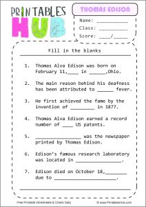 Free Printable Thomas Edison Worksheets [PDF] - Printables Hub