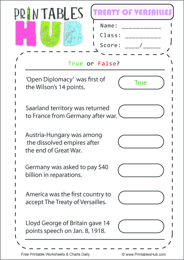 Free Printable Treaty of Versailles Worksheets [PDF] - Printables Hub