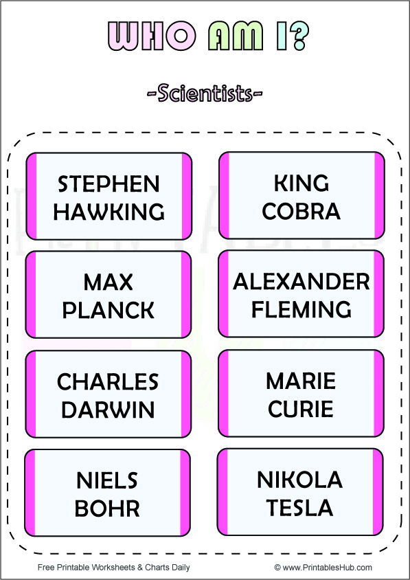 Free Printable Who/What am I? Game Cards [PDF] - Printables Hub
