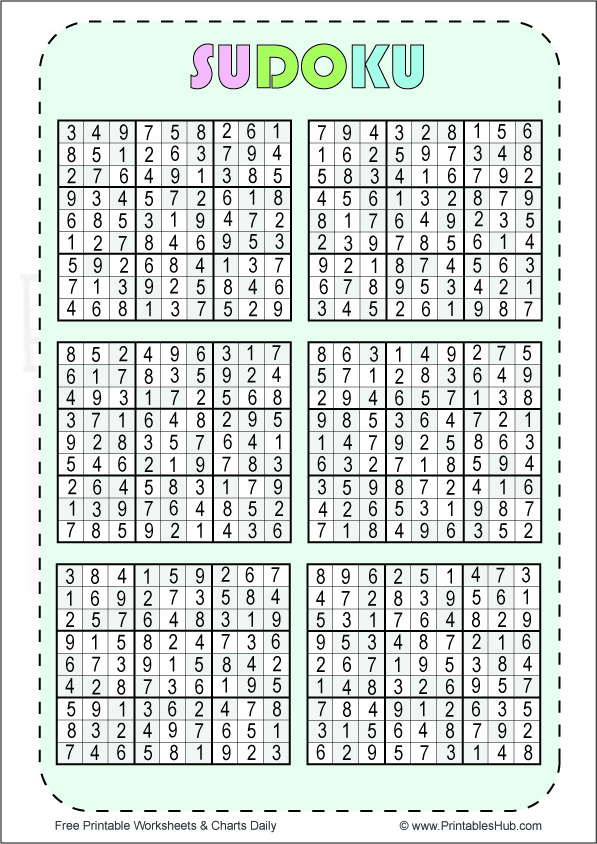 Free Printable Sudoku 6 Per Page [PDF] with solution - Printables Hub