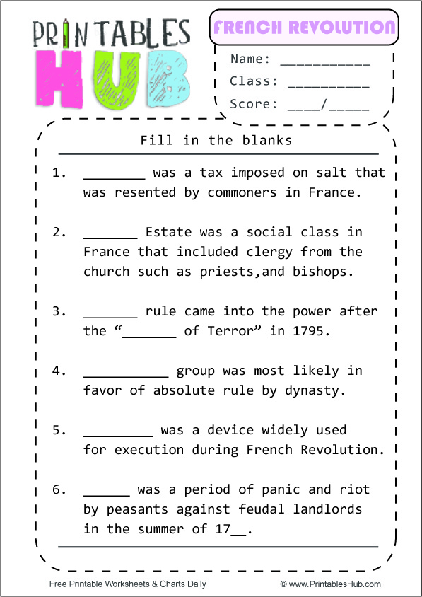 Free Printable French Revolution Worksheets [PDF] - Printables Hub