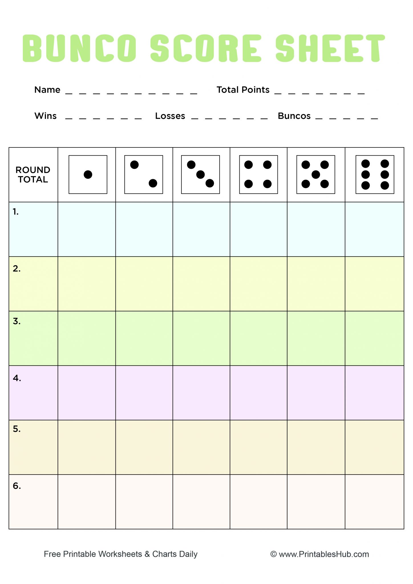 Free Printable Bunco Score Sheets + Table Tally Sheet [PDF ...