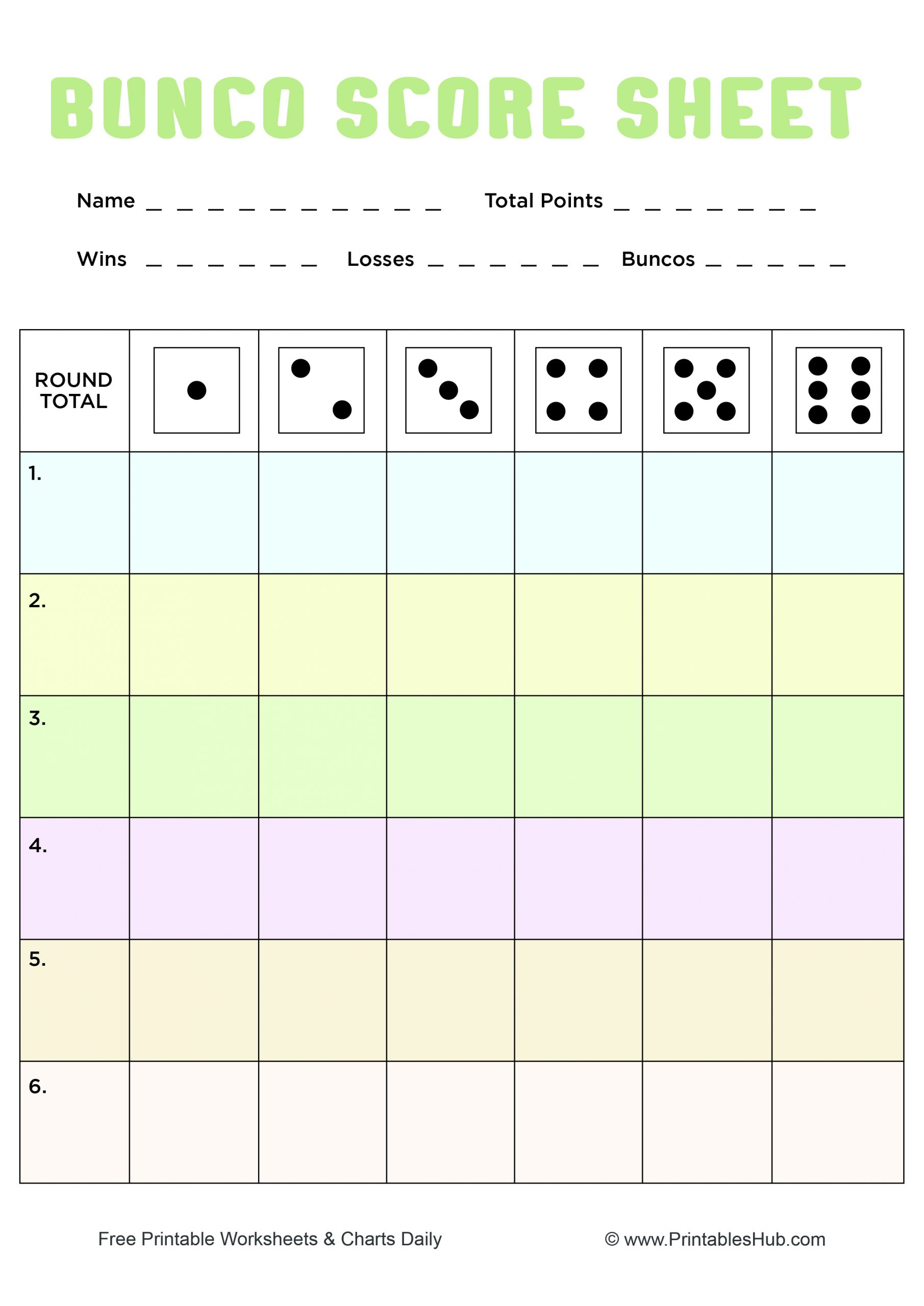 Free Printable Bunco Score Sheets Table Tally Sheet PDF 