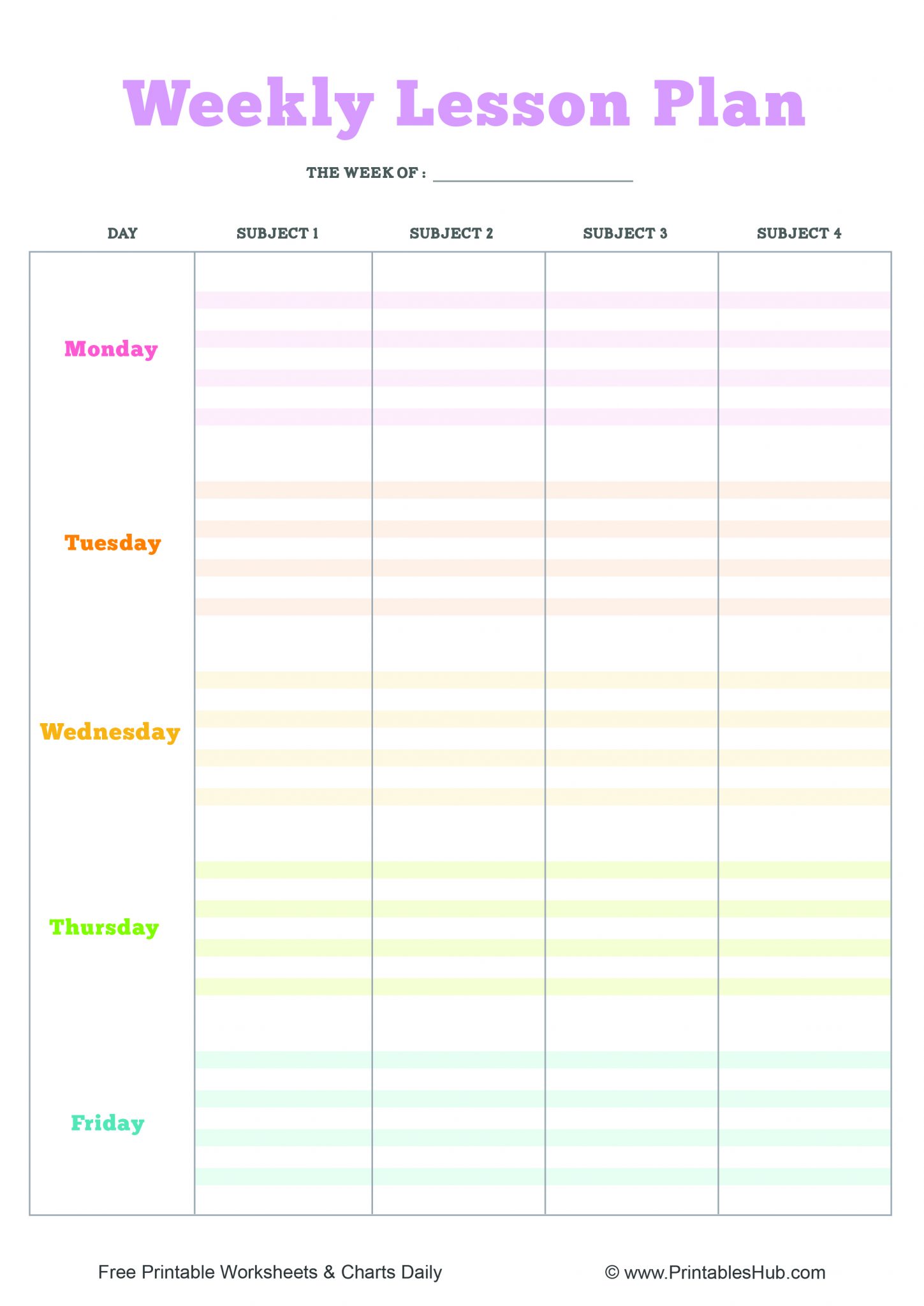 Weekly Lesson Plan Template Printable