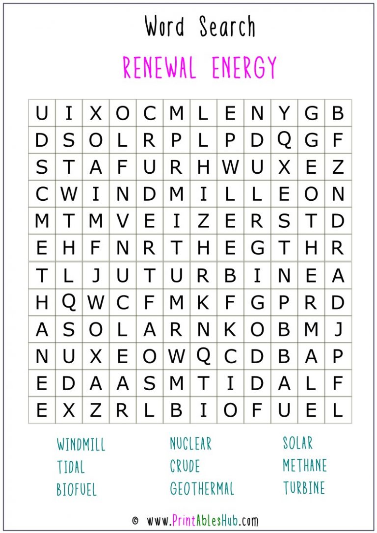 Free Printable Energy Word Search Puzzles With Answer Key [PDF ...