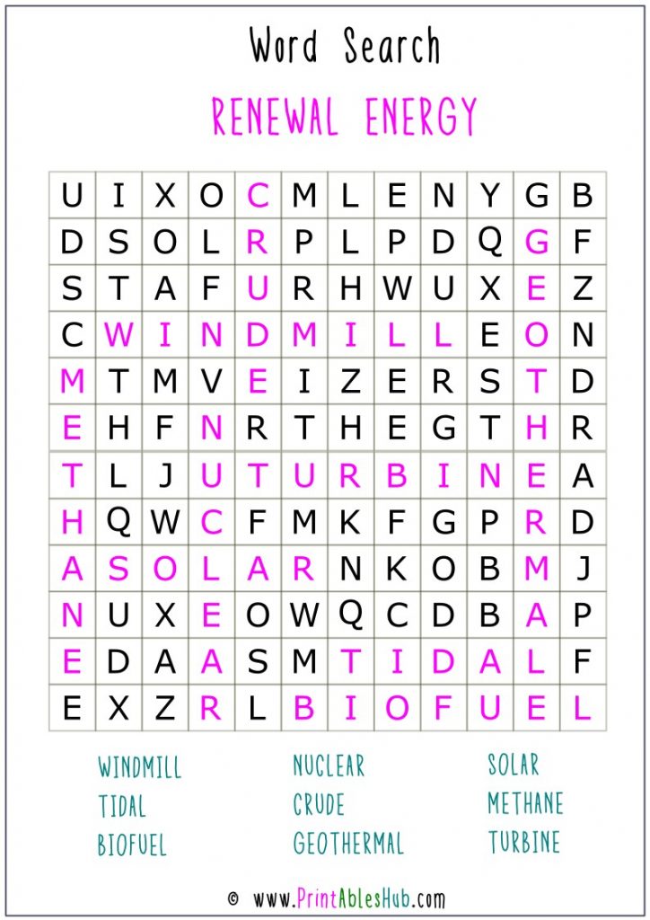 Free Printable Energy Word Search Puzzles With Answer Key [PDF ...
