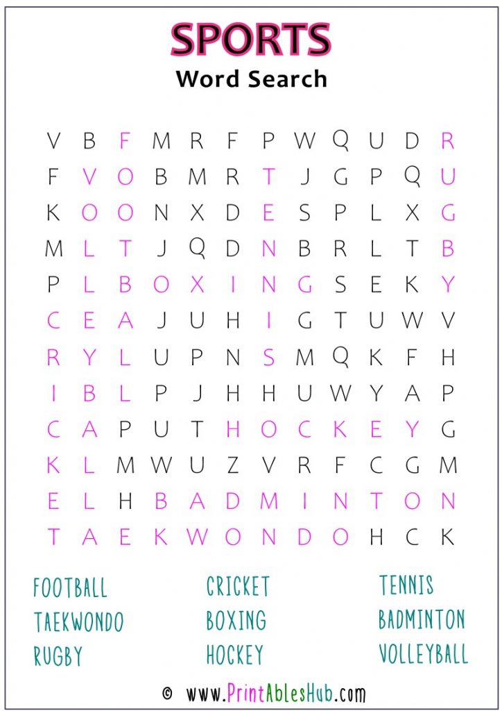 Free Printable Sports Word Search Puzzles With Answer Key [PDF ...