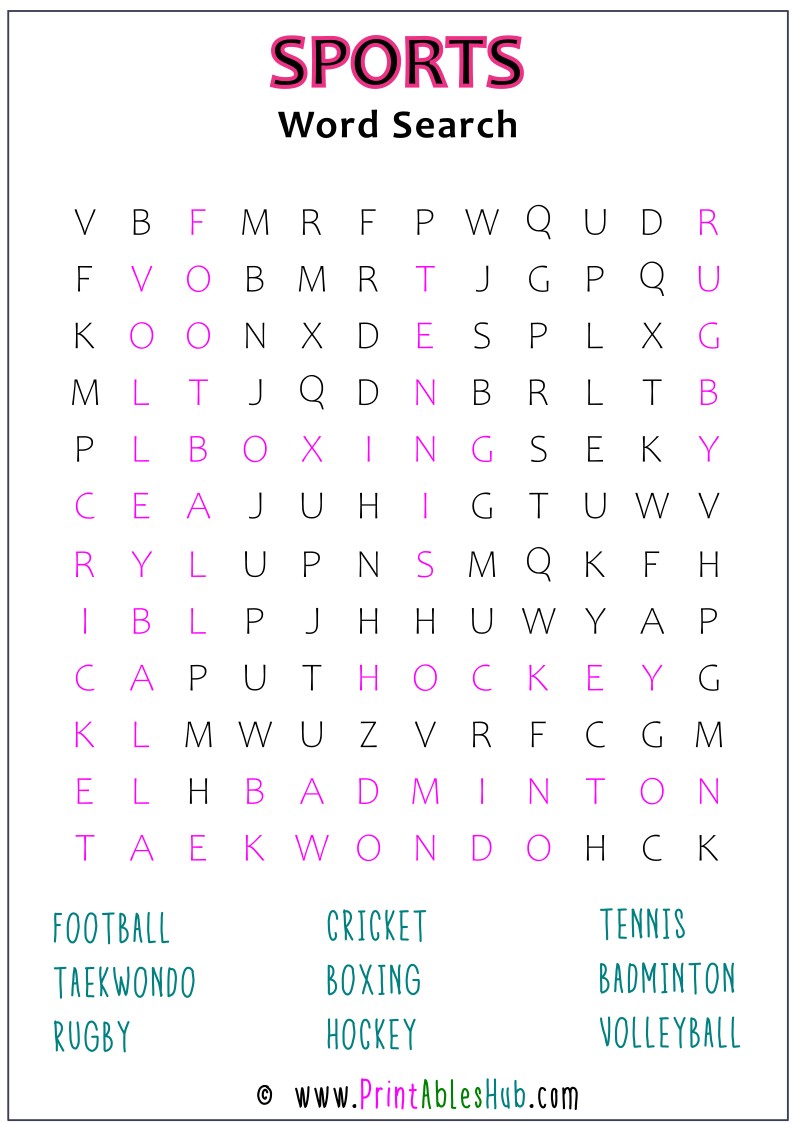 Free Printable Sports Word Search Puzzles With Answer Key [PDF ...