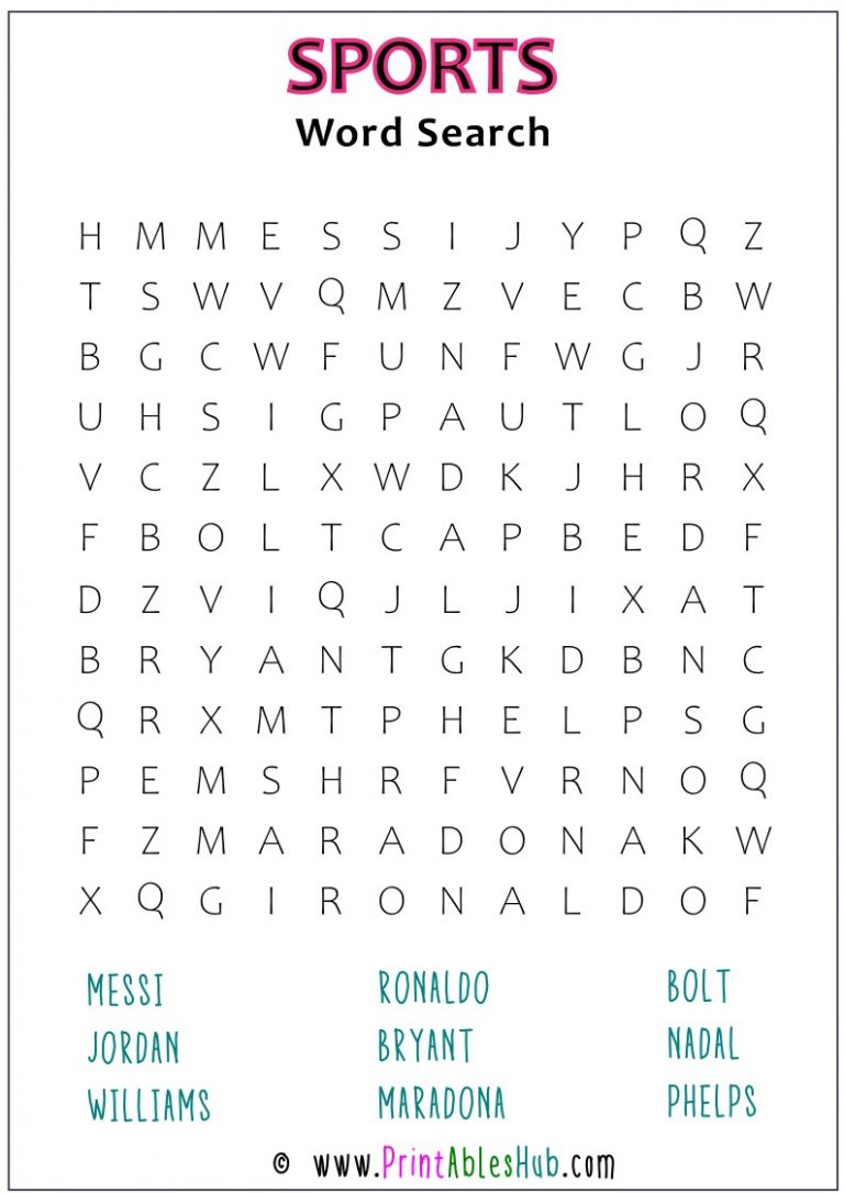 Free Printable Sports Word Search Puzzles With Answer Key [PDF ...