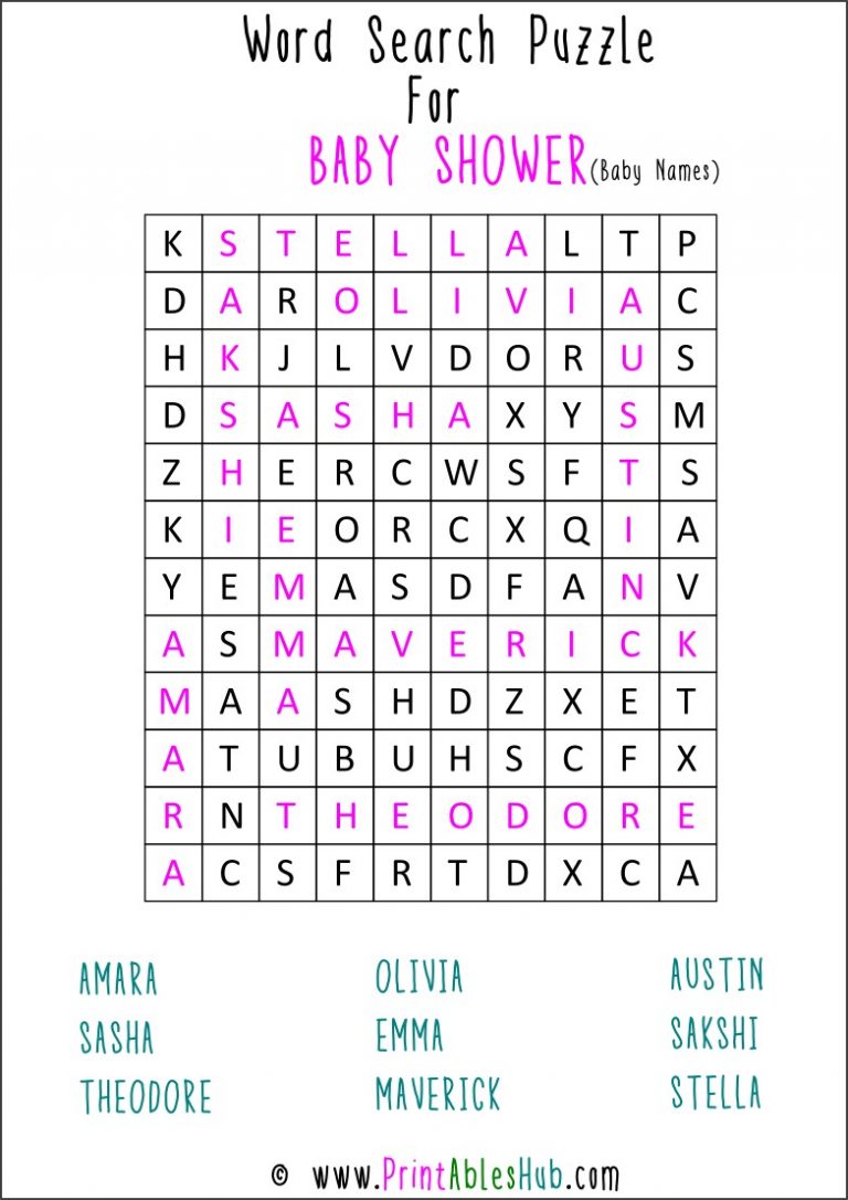 Free Printable Baby Shower Word Search Puzzles With Answer Key [PDF ...