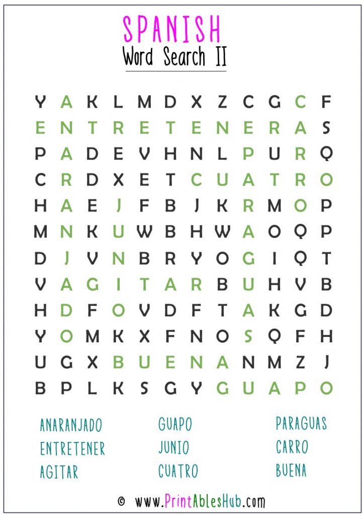 Free Printable Spanish Word Search Puzzle With Answer Key [PDF ...