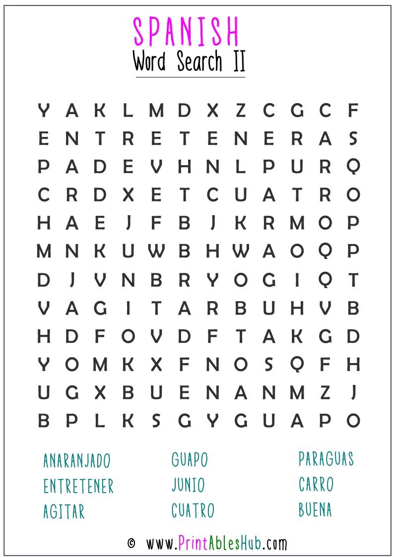 Printable Spanish Word Search Games Printable Spanish Word Search Games