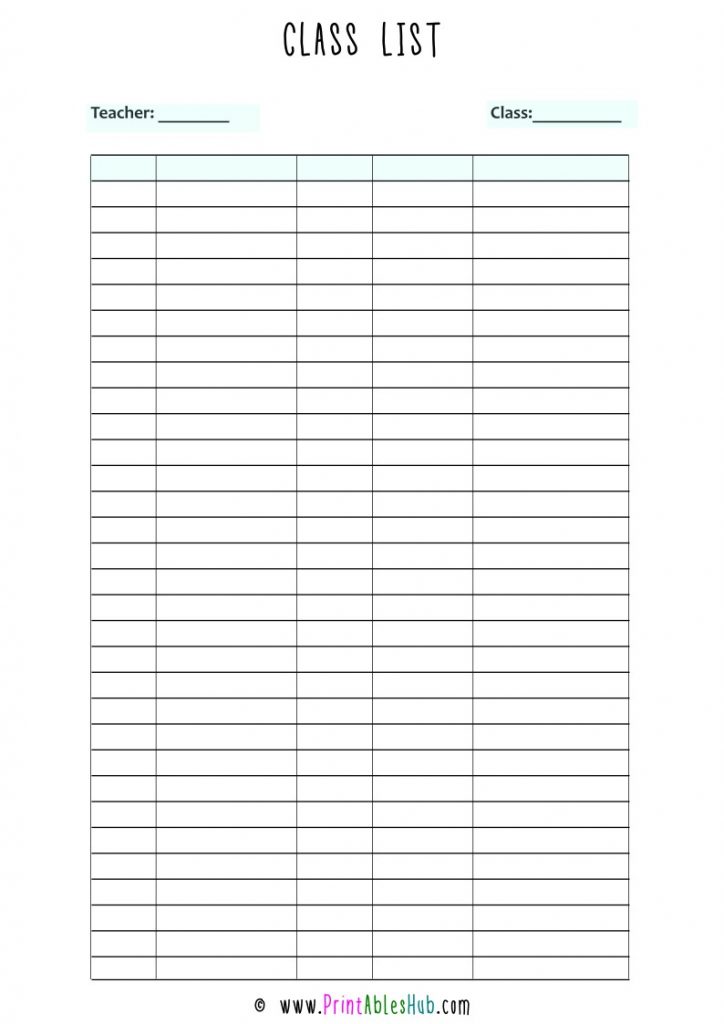Free Printable Blank Class List Templates For Teachers [PDF ...