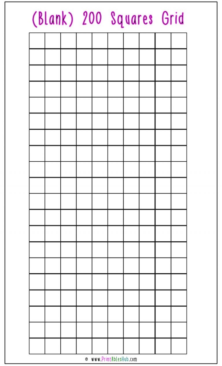 Free Printable Blank 50, 100, & 200 Squares Grid Templates [PDF ...