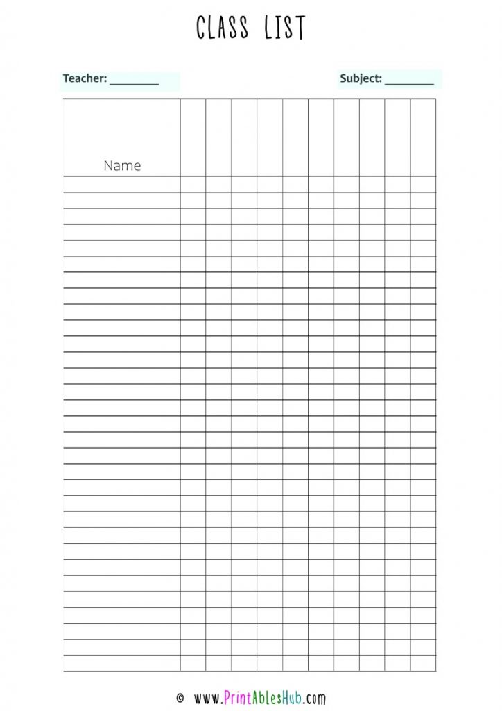Free Printable Blank Class List Templates For Teachers [PDF ...
