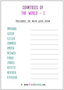 Free Printable Countries Of The World Word Scramble [PDF] - Printables Hub