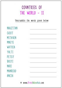 Free Printable Countries Of The World Word Scramble [PDF] - Printables Hub