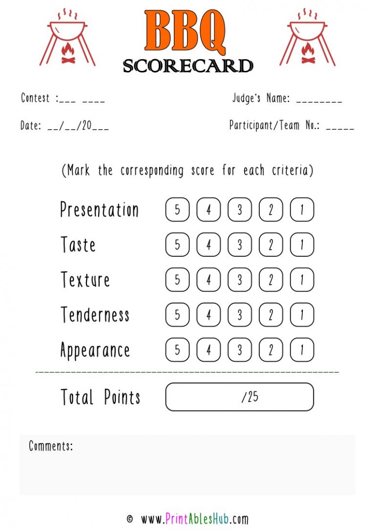 Free Printable BBQ Judging Scorecard Sheet PDF Printables Hub