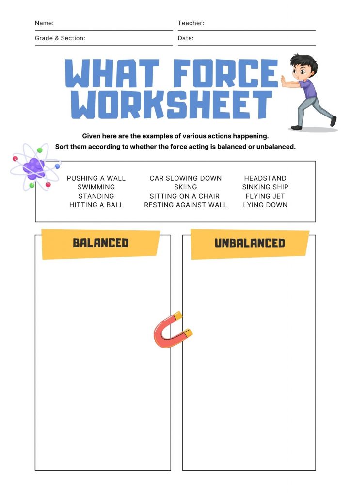 Free Printable Balanced And Unbalanced Forces Worksheets [PDF] (With ...