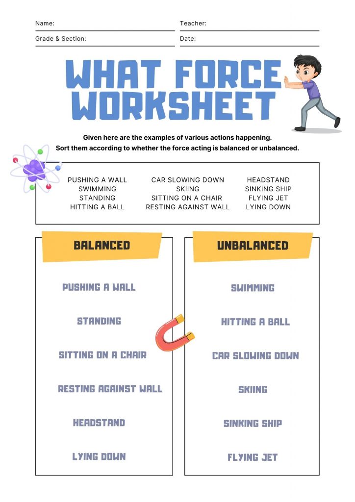 Free Printable Balanced And Unbalanced Forces Worksheets [PDF] (With ...