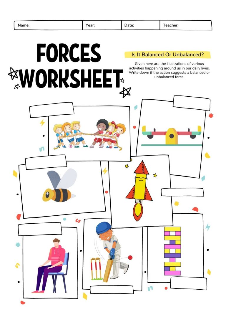 Free Printable Balanced And Unbalanced Forces Worksheets [PDF] (With ...