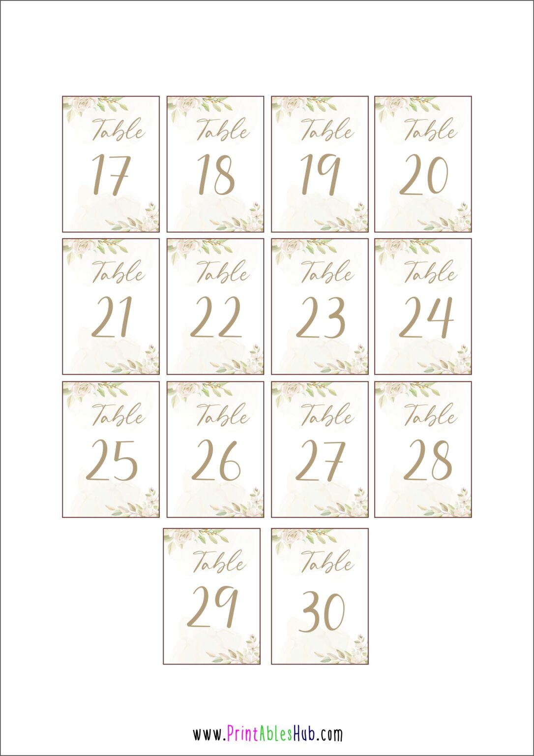 Free Printable Table Numbers 1-30 Cards [PDF] - Printables Hub