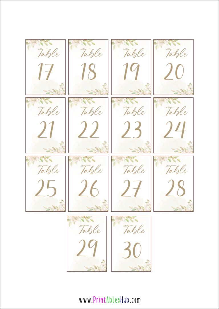 Free Printable Table Numbers 1-30 Cards [PDF] - Printables Hub