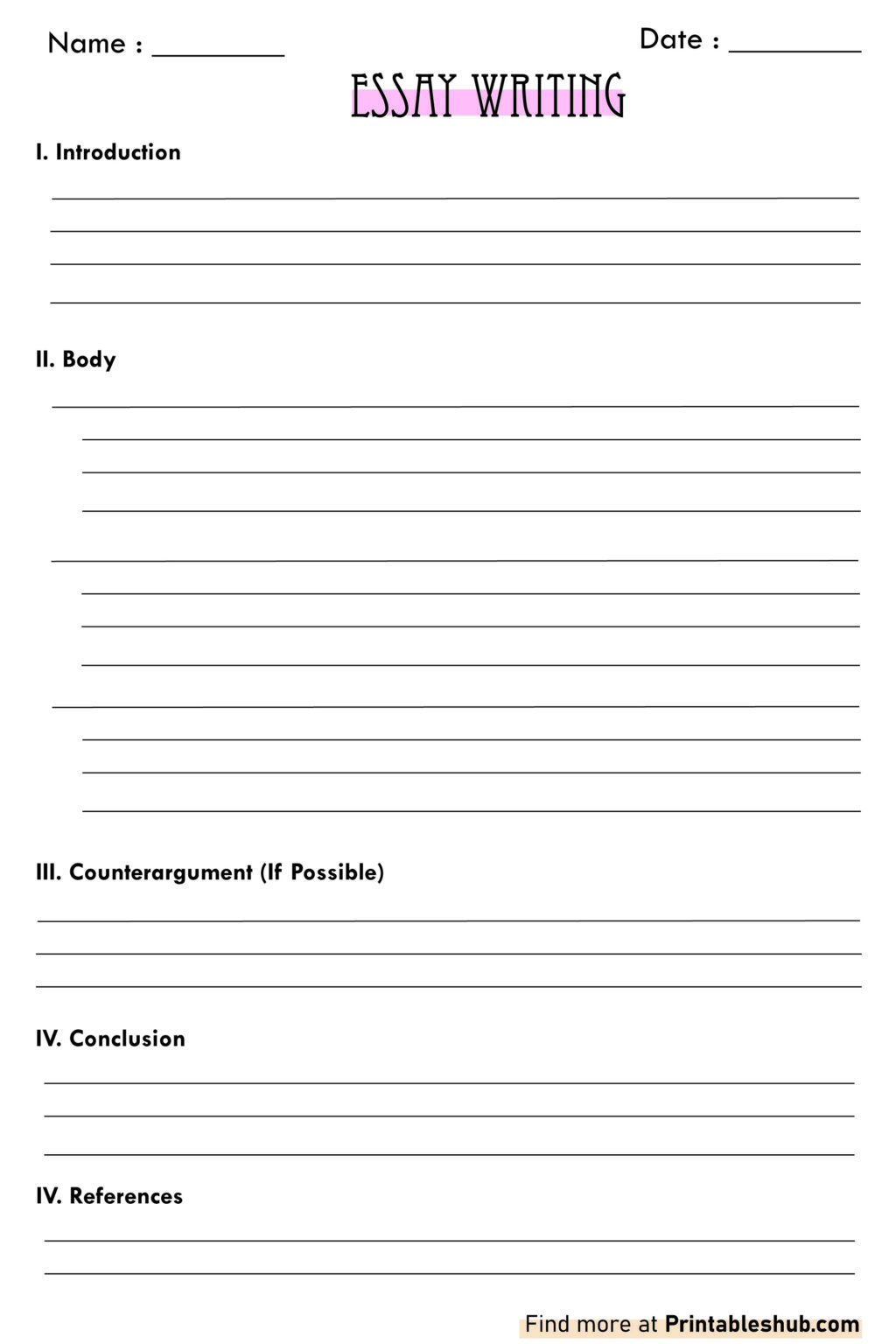 Free Printable Essay Writing Outline Blank Templates [PDF Included ...