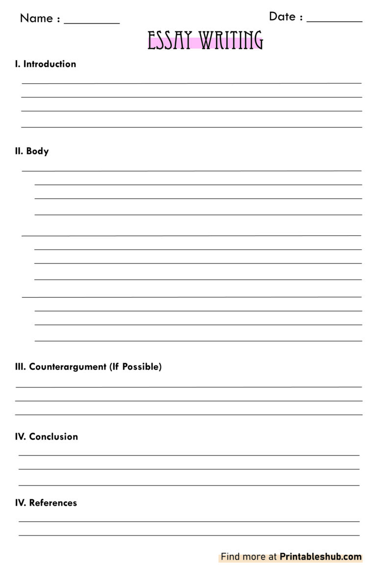 Free Printable Essay Writing Outline Blank Templates [PDF Included ...
