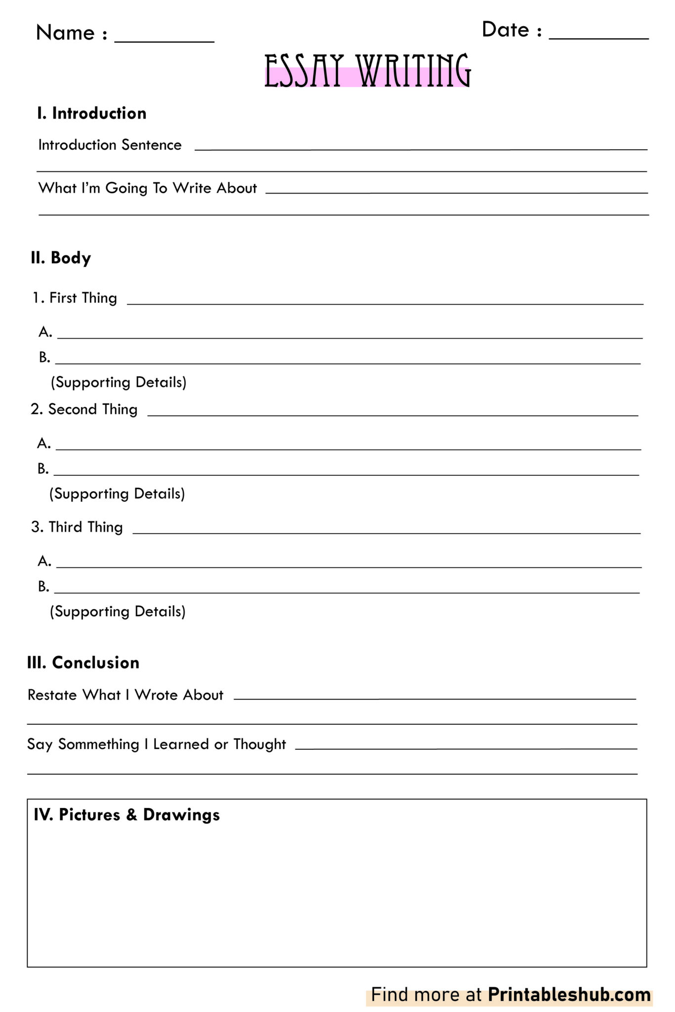 Free Printable Essay Writing Outline Blank Templates [PDF Included ...