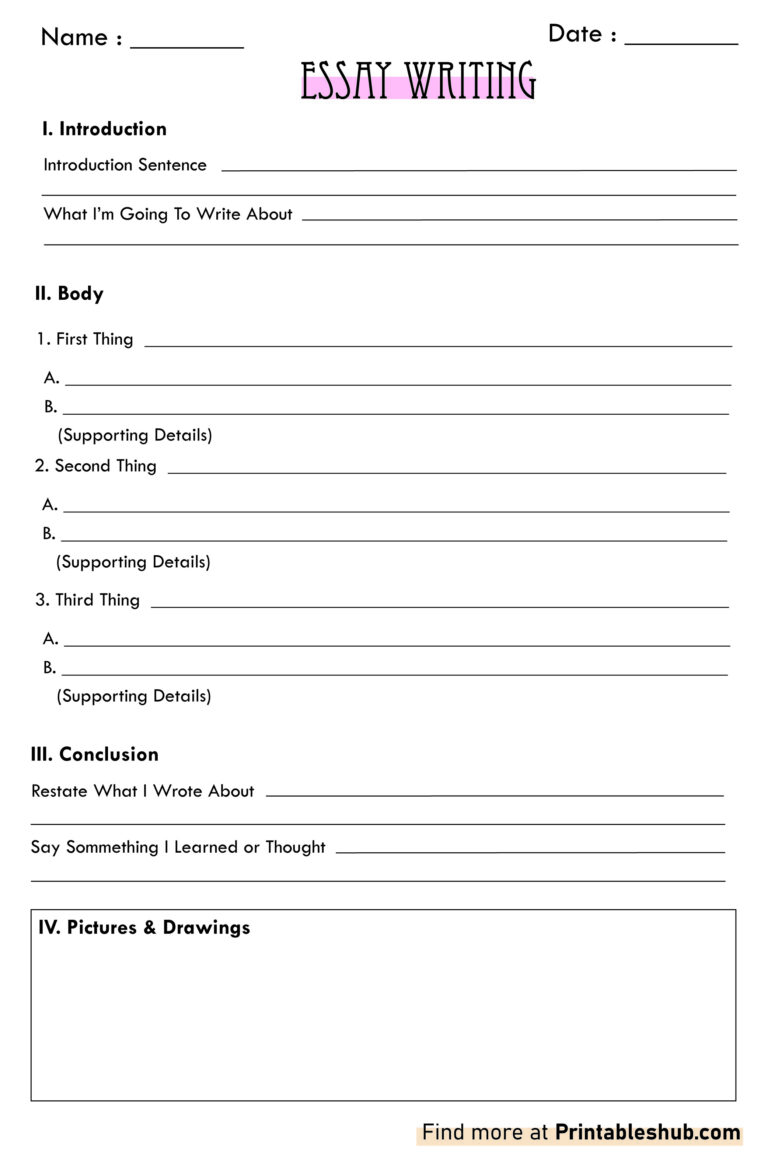 Free Printable Essay Writing Outline Blank Templates [PDF Included ...