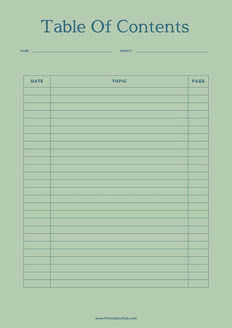 Free Printable Blank Table Of Contents Templates [PDF Included ...