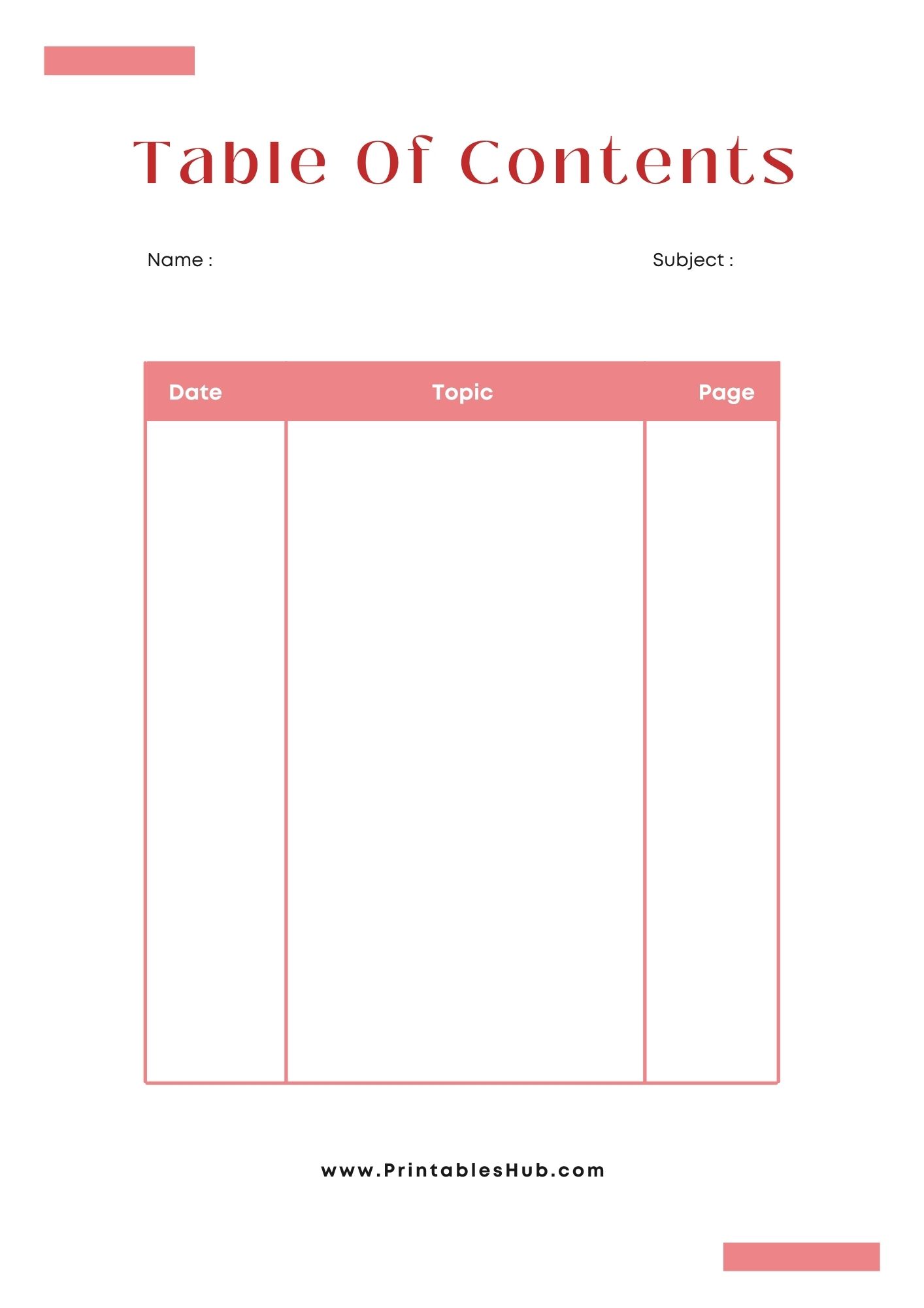 Free Printable Blank Table Of Contents Templates [PDF Included ...