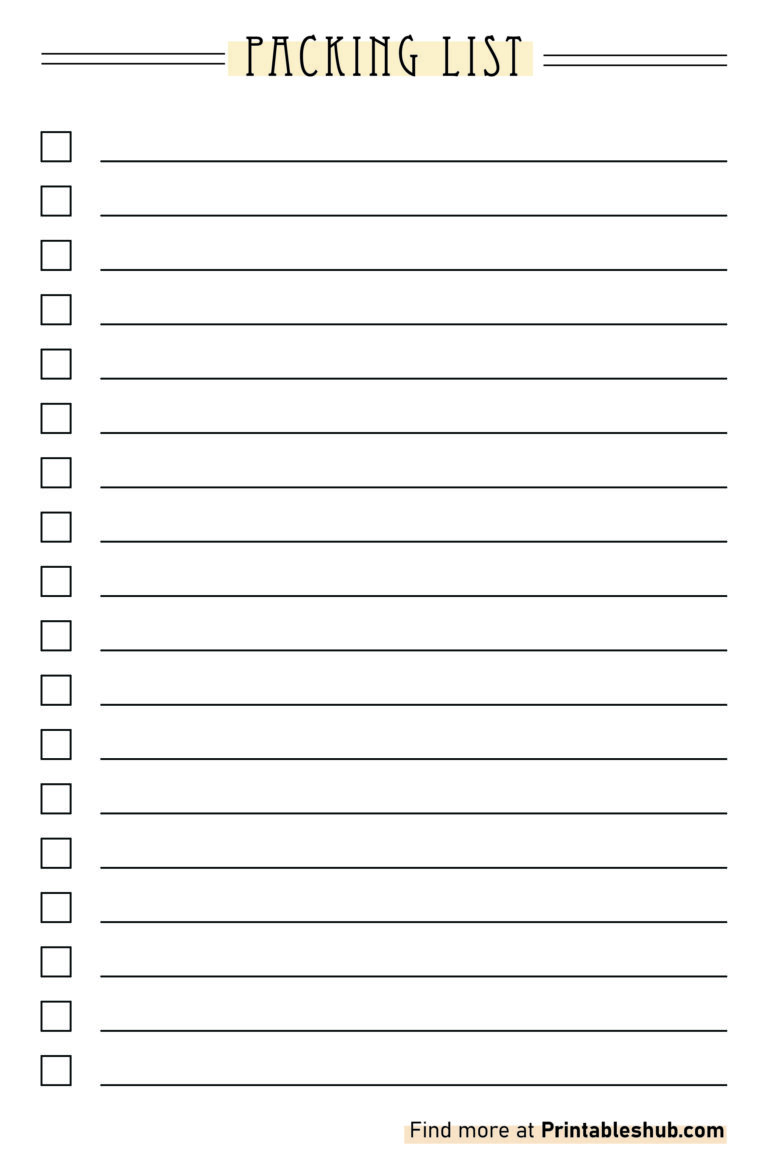 Free Printable Blank Packing List Templates [PDF Included] - Printables Hub