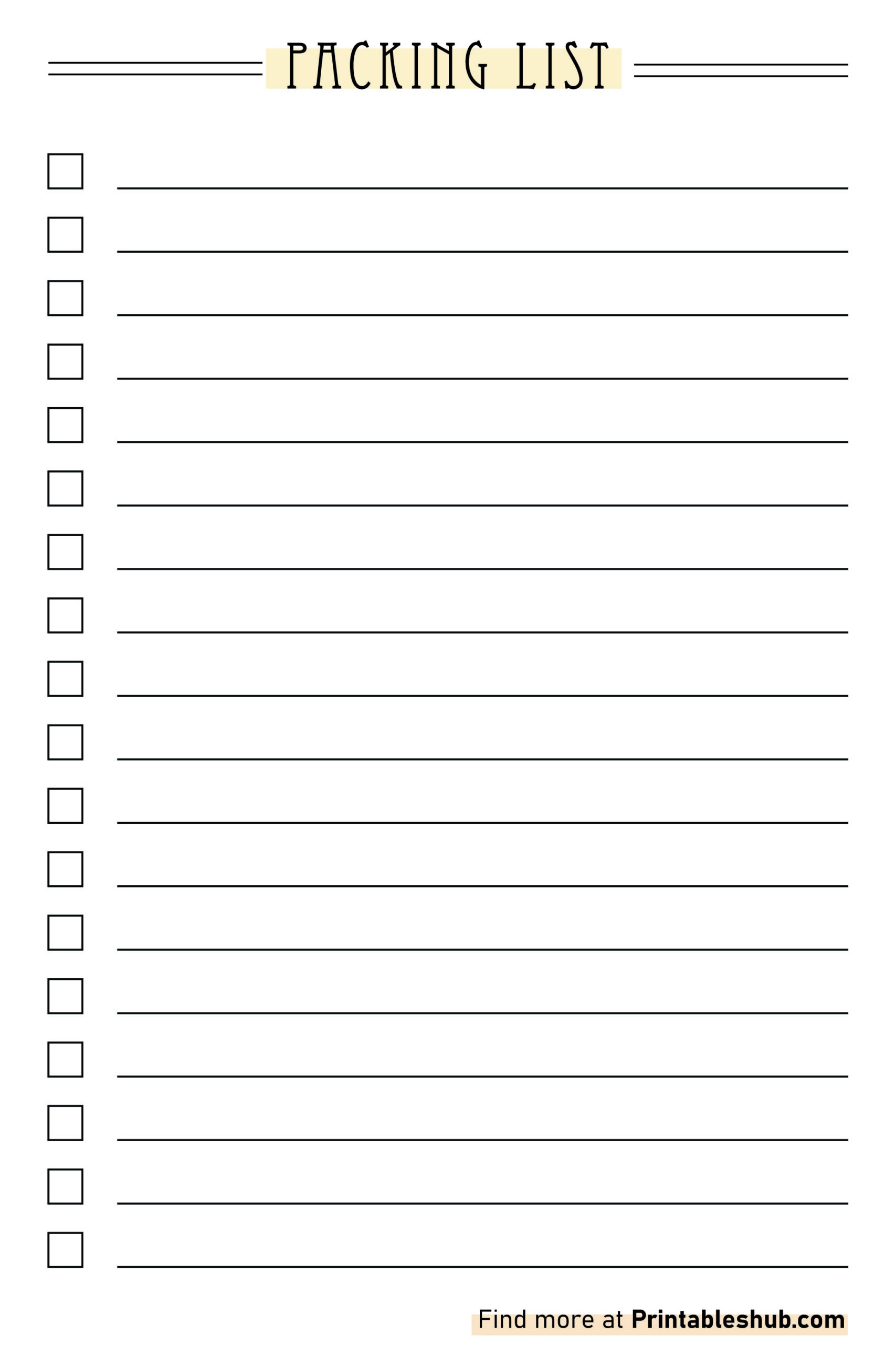 Free Printable Blank Packing List Templates [PDF Included] - Printables Hub