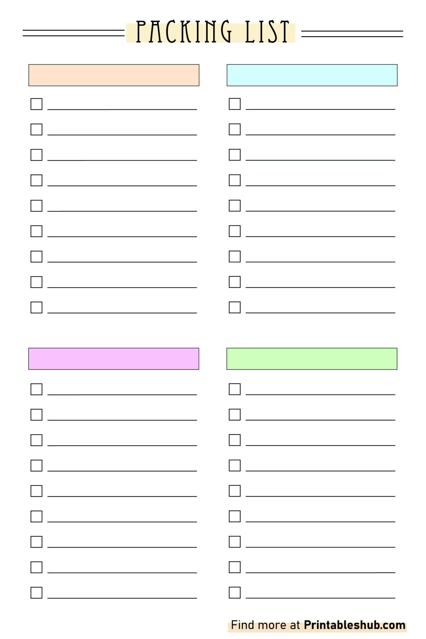 Free Printable Blank Packing List Templates [PDF Included] - Printables Hub