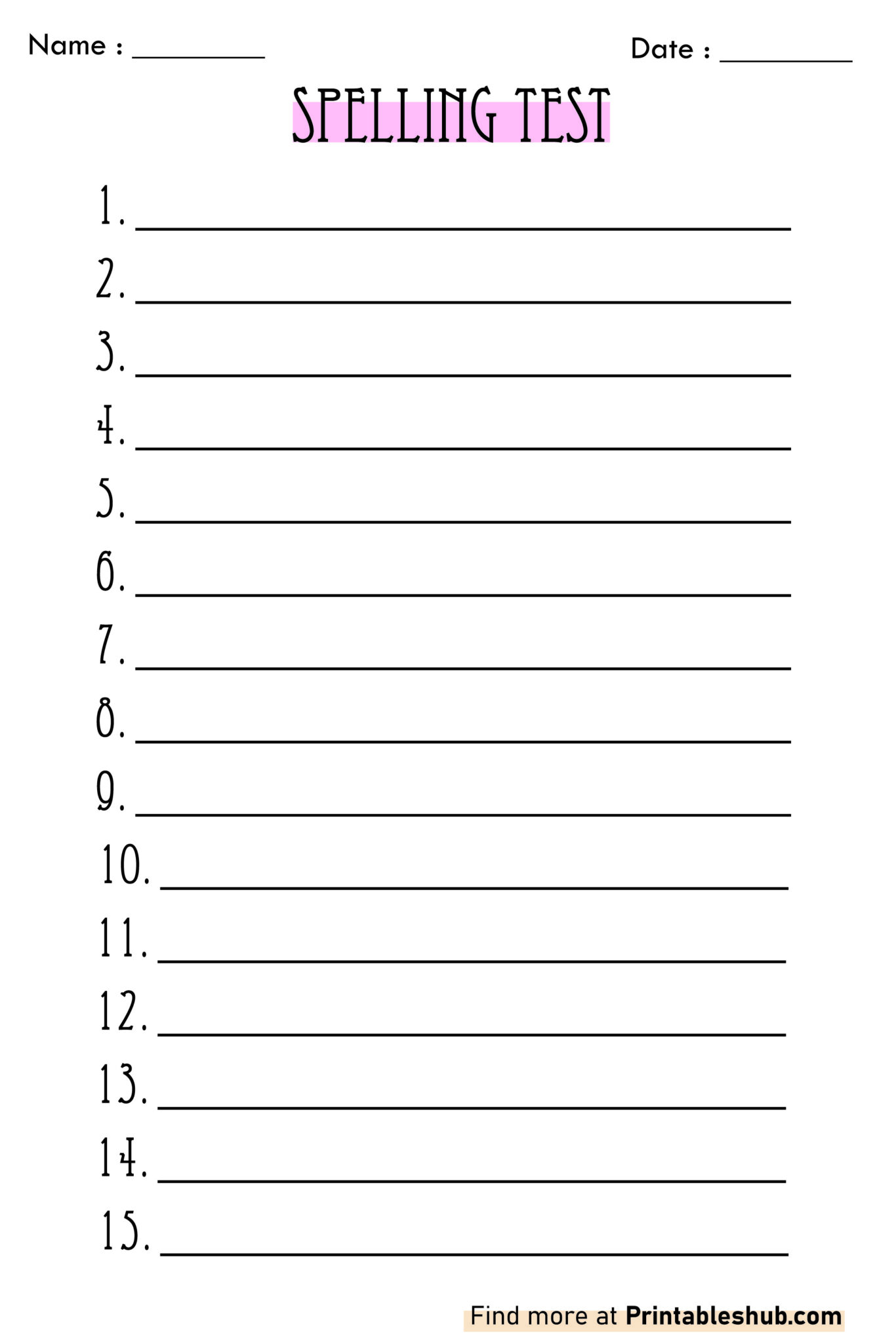 Blank Spelling Test Templates {10,12,15,18, 20,25 words} [PDF Included ...