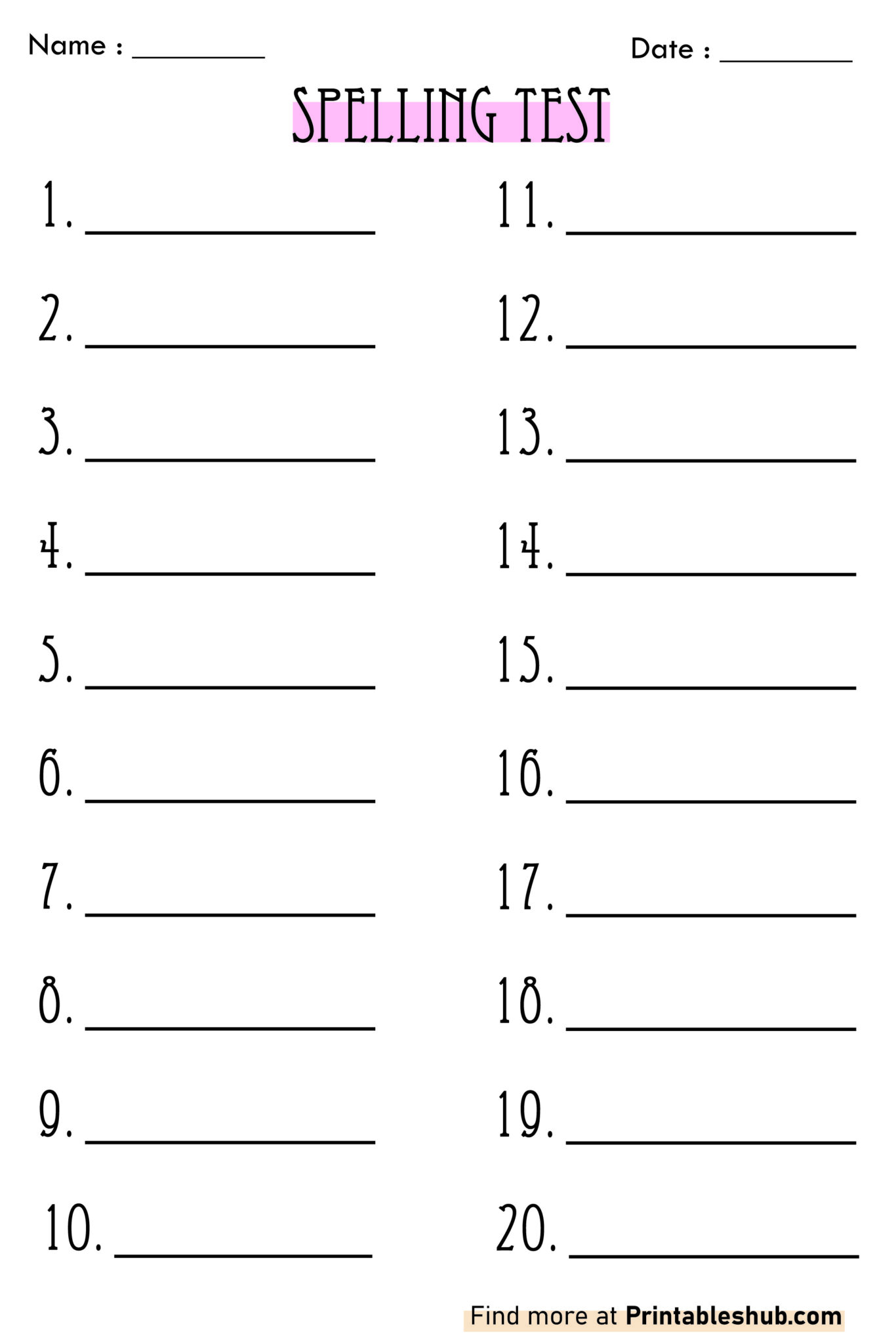 Blank Spelling Test Templates {10,12,15,18, 20,25 words} [PDF Included ...