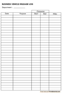 Free Printable Business Vehicle Mileage Log Sheet Templates [PDF ...