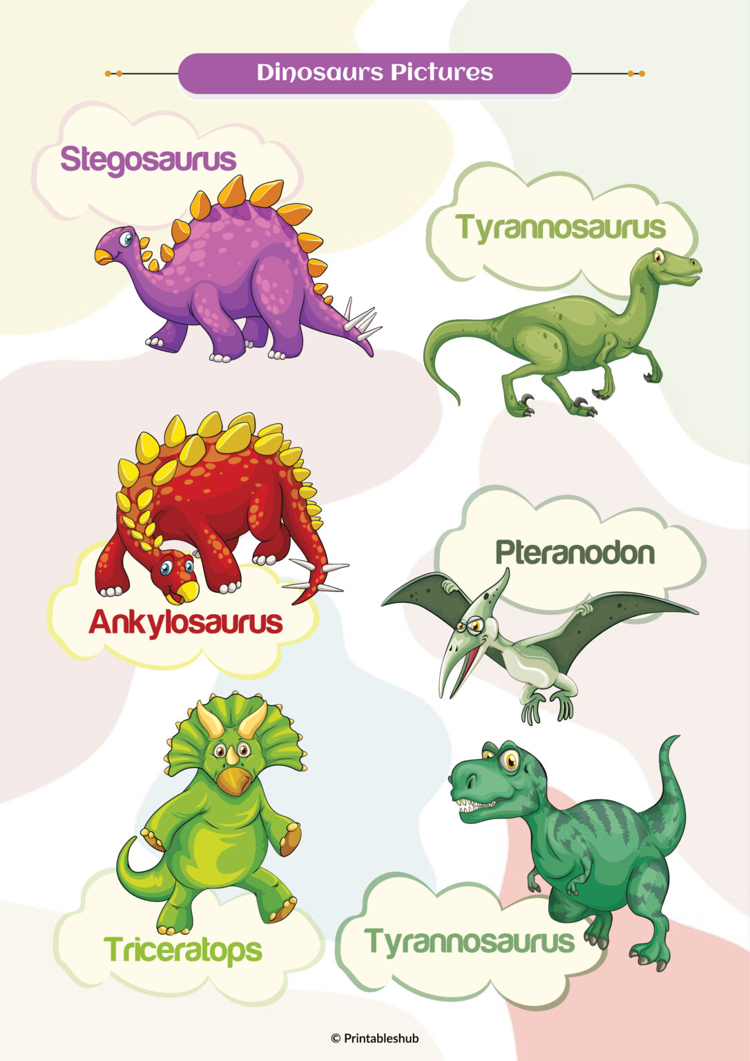 Printable Dinosaurs Pictures With Names {With PDF}: A Colorful Learning ...