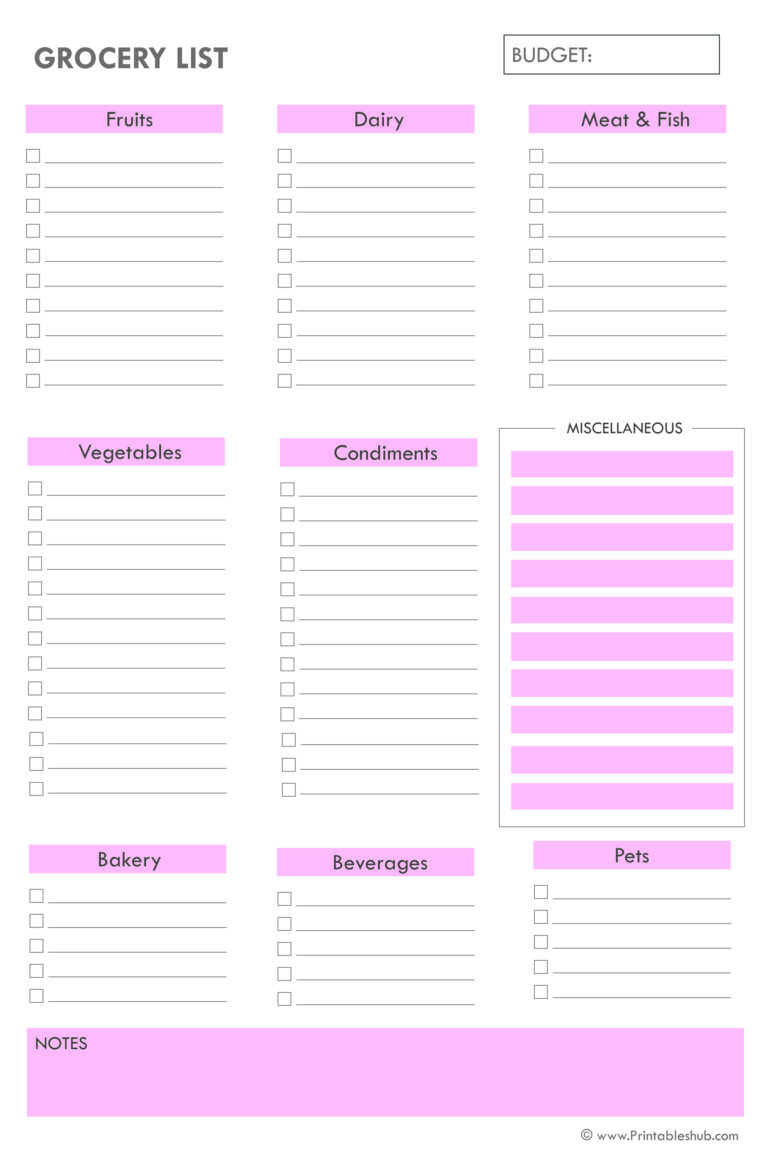 Free Printable Blank Grocery List Templates [PDF Included] - Printables Hub