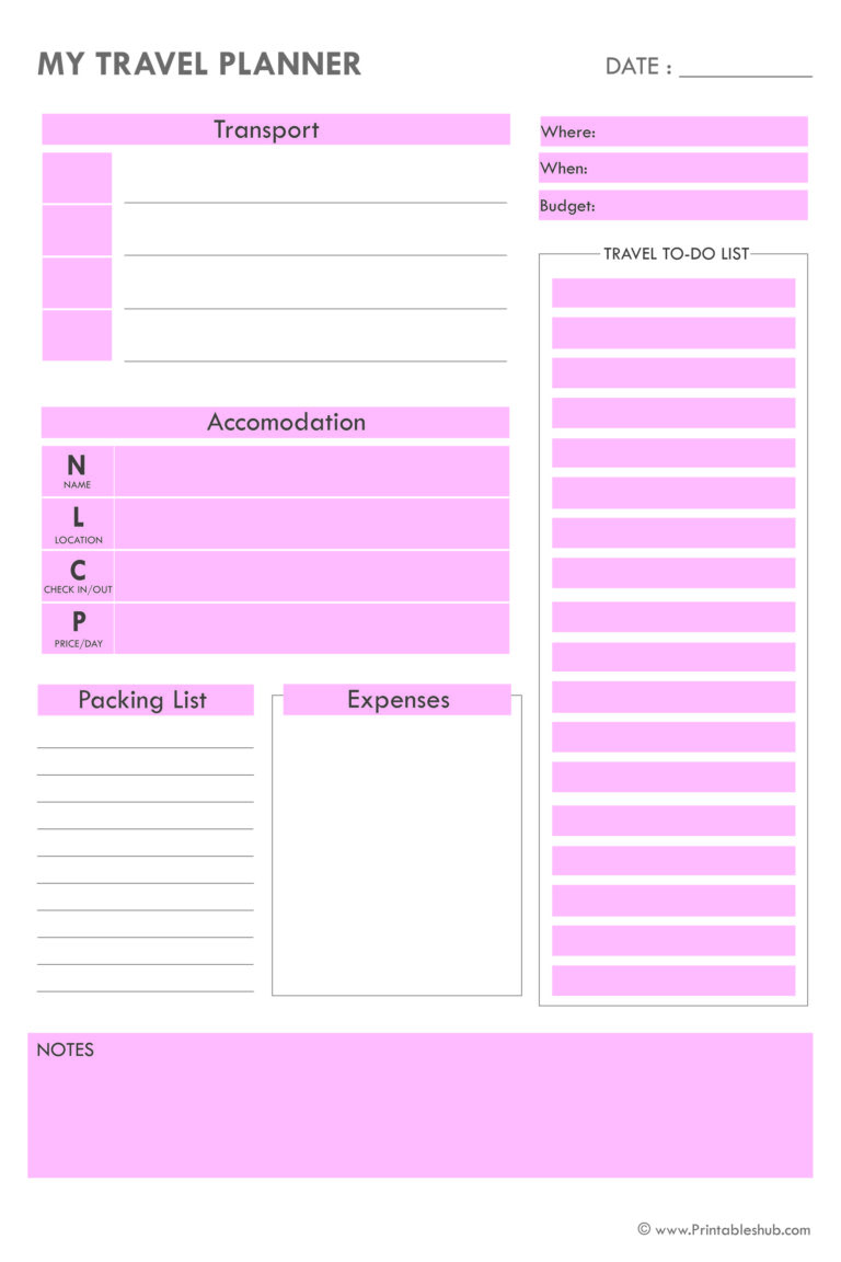 Free Printable Travel/Vacation Planner Templates [With PDF]: Organize ...