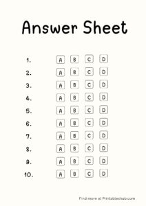 Free Printable Blank Answer Sheet Templates [1-10, 1-20, 1-30, 1-40, 1 ...
