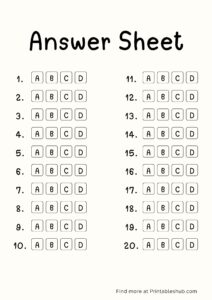 Free Printable Blank Answer Sheet Templates [1-10, 1-20, 1-30, 1-40, 1 ...