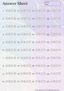Free Printable Blank Answer Sheet Templates [1-10, 1-20, 1-30, 1-40, 1 ...