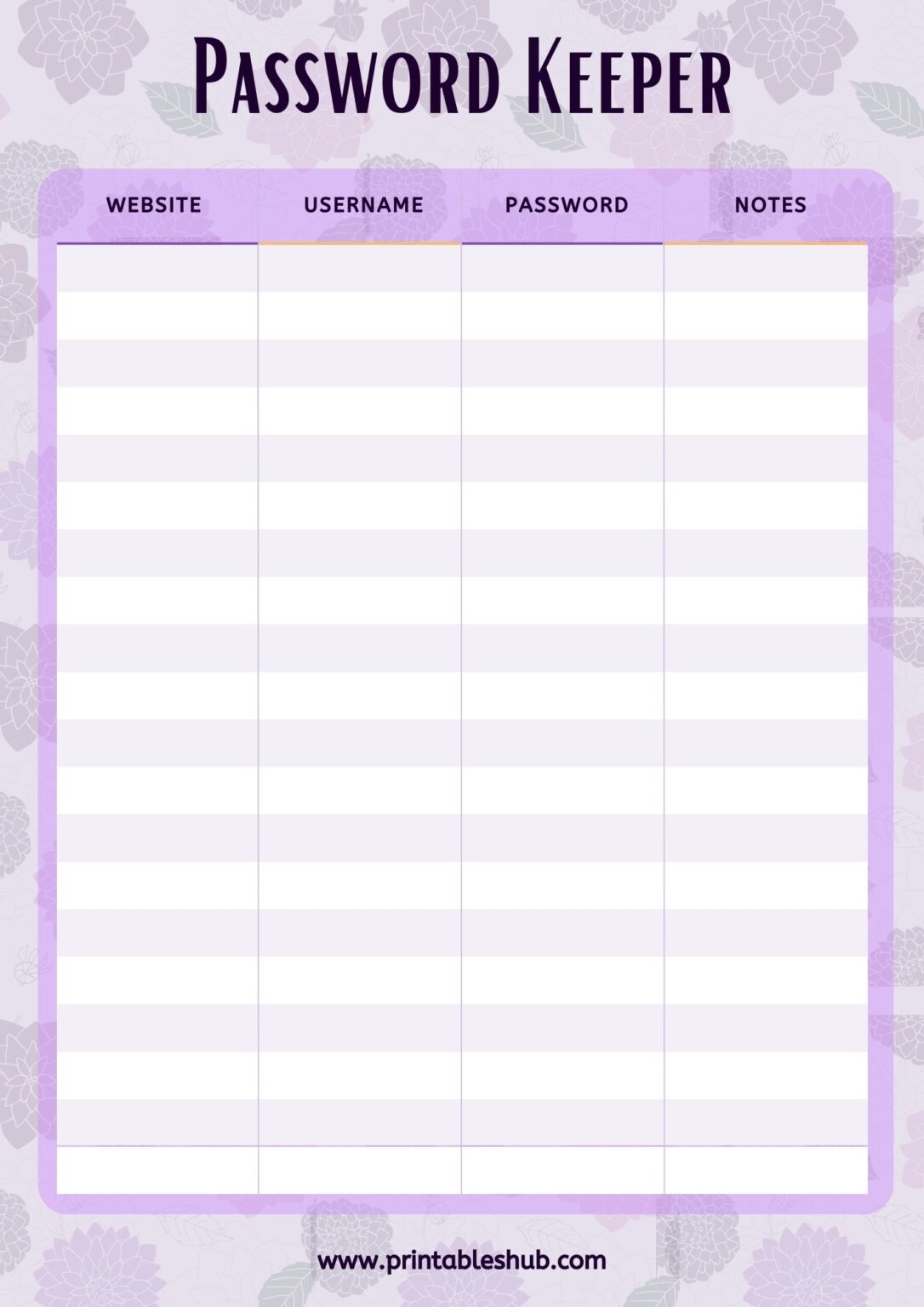 Free Printable Blank Password Keeper Templates [PDF Included ...