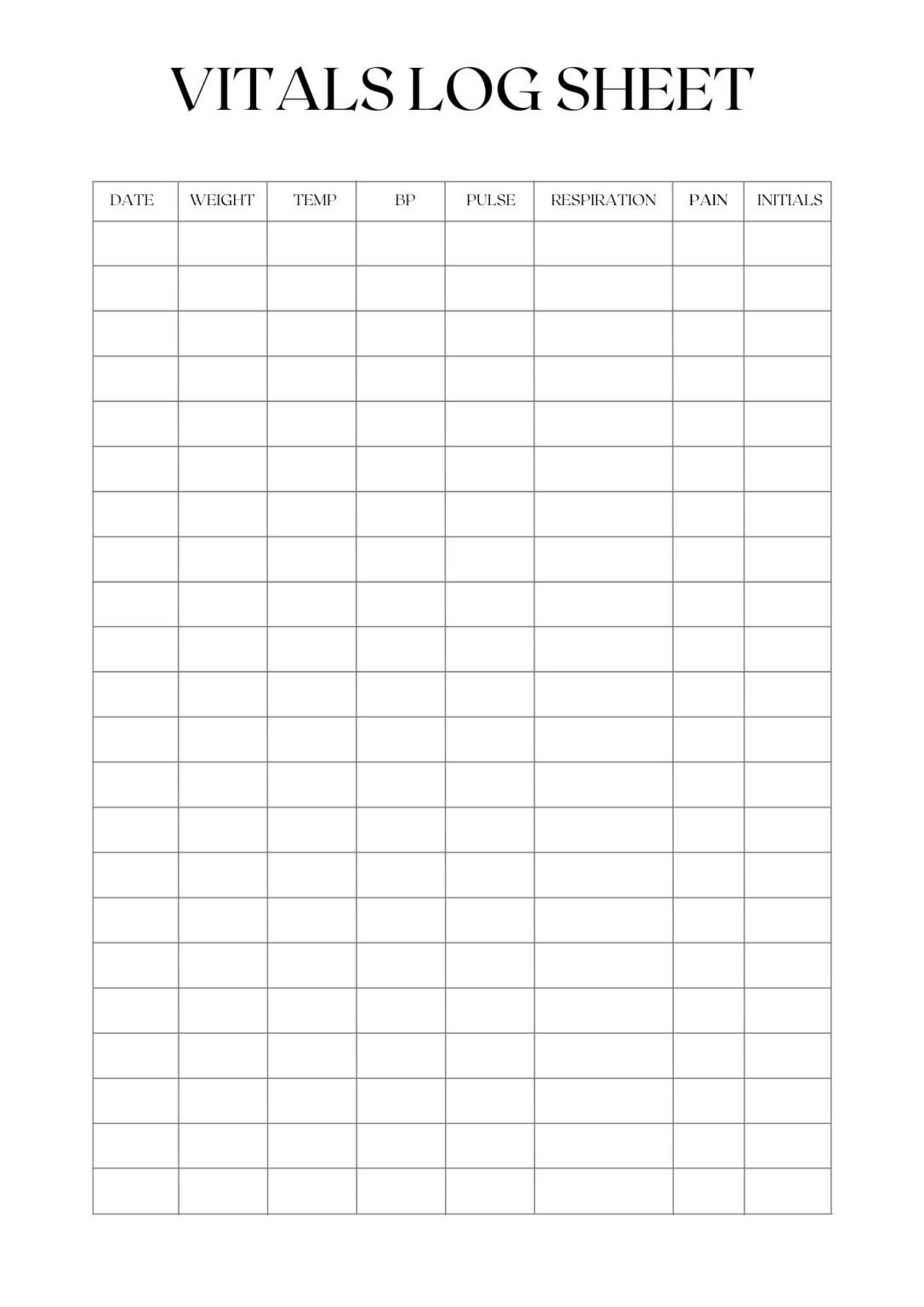 Printable Blank Vitals Log Sheet Templates [With PDF] - Printables Hub